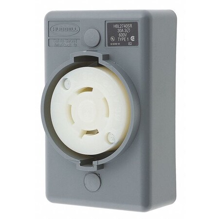 Hubbell 30A Locking Receptacle 3P 4W 600VAC L17-30R GY HBL2740SR | Zoro
