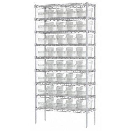 Akro-Mils Steel Wire Bin Shelving, 36" W x 74" H x 14" D, 9 Shelves ...