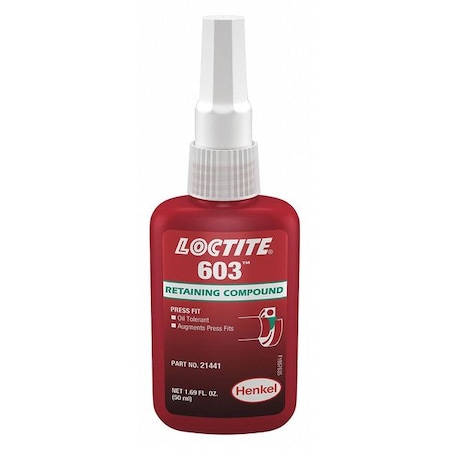 Loctite Retaining Compound, 603 Series, Green, Liquid, Press Fit, Oil ...