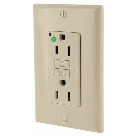 Leviton GFCI Receptacle, 15A, 125Vac, 5-15R, Ivory GFNT1-HGI | Zoro