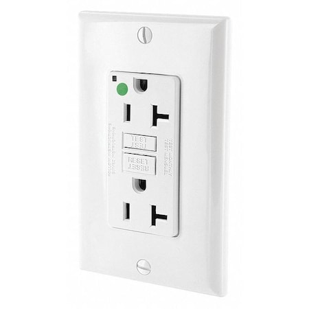 Leviton GFCI Receptacle, 20A, 125VAC, 5-20R, White GFNT2-HGW | Zoro