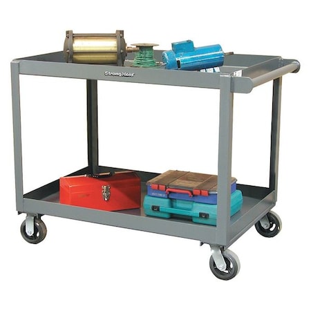 Strong Hold Utility Cart with Deep Lipped Metal Shelves, Steel, Flat, 2 ...