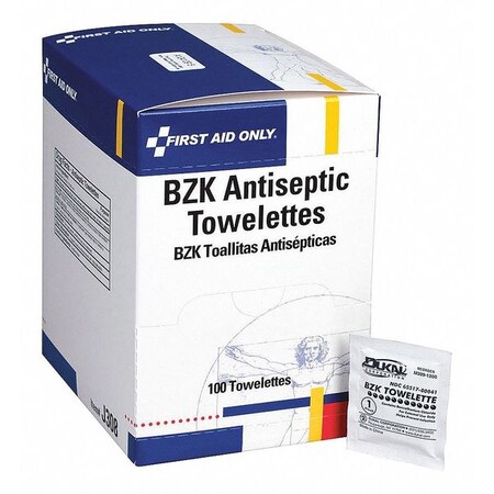 First Aid Only Antiseptic Towelettes, 100/Box J308GR | Zoro