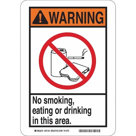 Brady Warning No Smoking Sign, 10" H, 7 in W, Rectangle, English, 49015 ...