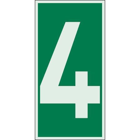 Brady IMO Sign, Number = 4, Green on Glow, 3" W x 6" H, Rectangle ...