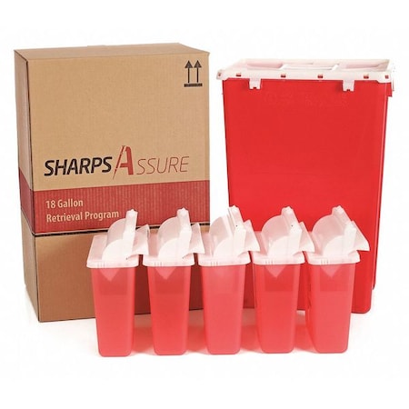 Sharps Assure Sharps Container, 1-1/4 gal., Red, Snap Lid SA18GU-5 | Zoro