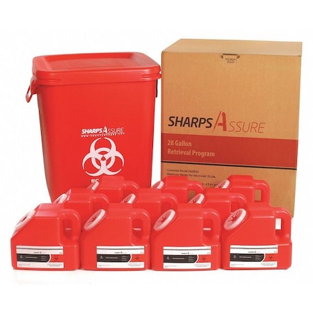 Sharps Assure Sharps Container, 1-1/4 gal., Red, Snap Lid SA28GU-1G | Zoro