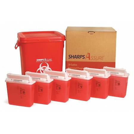 Sharps Assure Sharps Container, 1-1/4 gal., Red, Snap Lid SARP424U5Q | Zoro