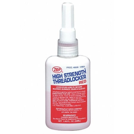 Zep Threadlocker, ZEP, Red, High Strength, Liquid, 50 mL Bottle, Pack ...