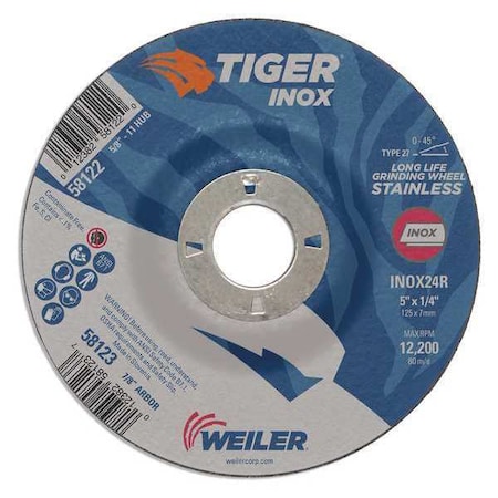 Tiger Inox Grinding Wheel, Type 27, 5 in Dia, 1/4 in Thick, 7/8 in ...