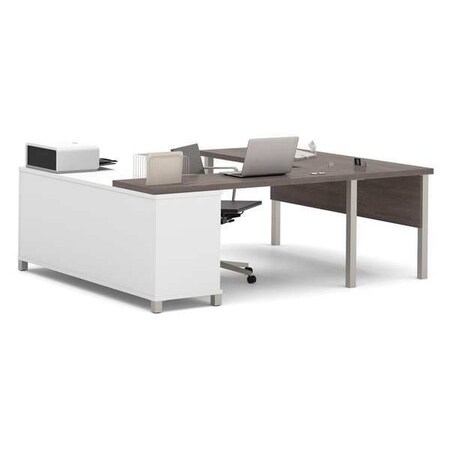 Bestar U Shaped Desk U-Shape Workstation, 89" D X 29.9" H, Bark Gray ...