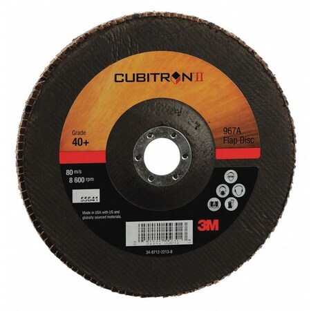 3M Cubitron Flap Disc, Type 27, 7" dia., 40 Grit 967A | Zoro