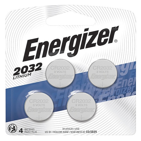 Energizer Coin Cell Battery, 2032, Lithium, 3V, Pack of 4 2032BP-4 | Zoro