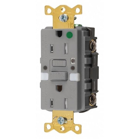 Hubbell GFCI Rceptcle, Hspital, Gr, 15A, 0.5 HP GFTRST82GYNL | Zoro