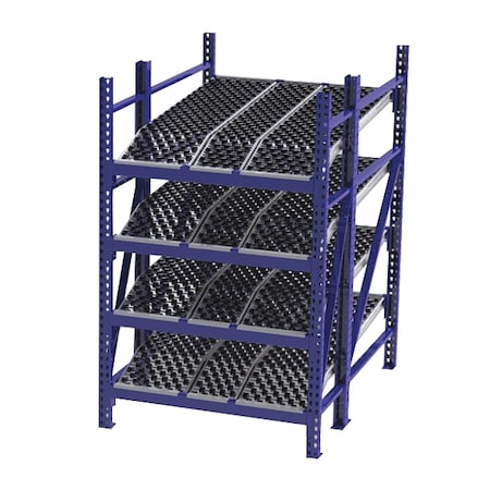 Unex Roller Rack Starter Gravity Flow Rack, 72 in D, 48 in W, 4 Shelves ...