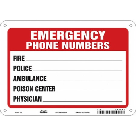 Condor Emergency Phone Numbers Sign, 10 in W x 7 in H, Vertical ...