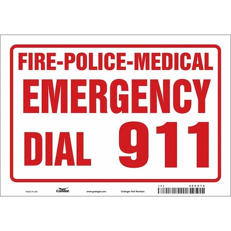 Condor FIRE-POLICE-MEDICAL EMERGENCY DIAL 911, 10 in W x 7 in H ...