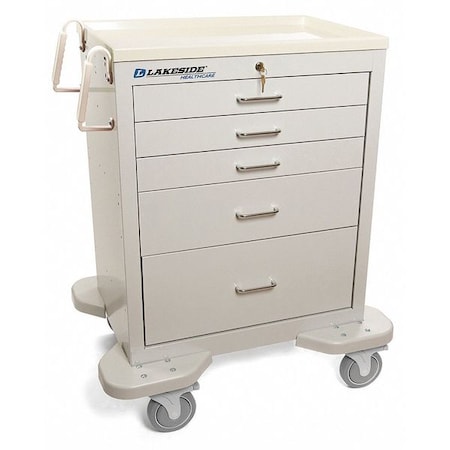 Lakeside Medical Cart, 5 Drawers w/Key Lock, Gray Cabinet C-524-K-1G | Zoro