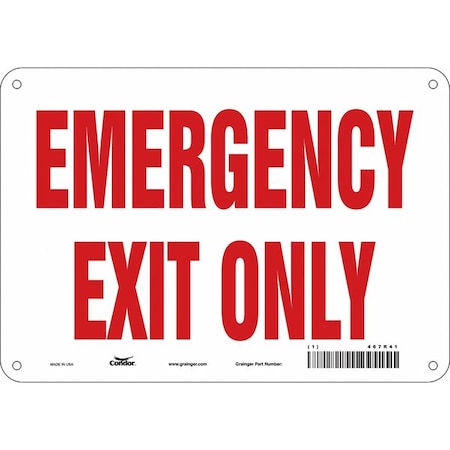 Condor Exit Sign, Fiberglass, 10" W, 7" H, Emergency Exit Only, White ...