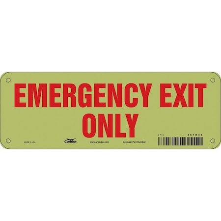 Condor Emergency Exit Sign, English, 10" W, 3-1/2" H, Plastic, White ...