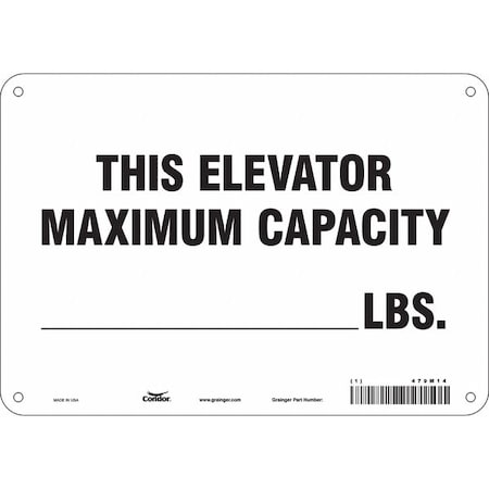 Condor THIS ELEVATOR MAXIMUM CAPACITY _LBS., 10 in x 7 in, Vertical ...