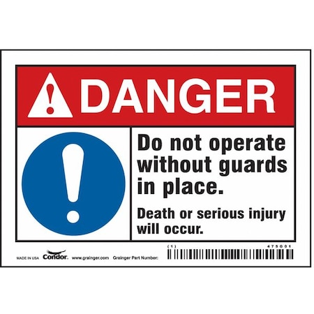 Condor Safety Sign, 3 1/2 in Height, 5 in Width, Vinyl, Horizontal ...