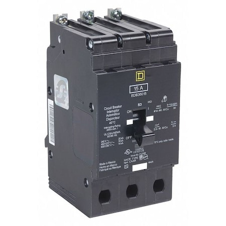 SQUARE D 15A, 3 pole Miniature Circuit Breaker, EGB, 347/600V AC ...