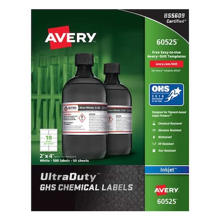 Avery 2" x 4" GHS Chemical Labels for Inkjet Printers, 500 labels/50 ...