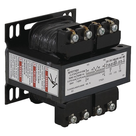 Square D Control Transformer, 75 VA, Not Rated, 24V, 208/240/277/380 ...