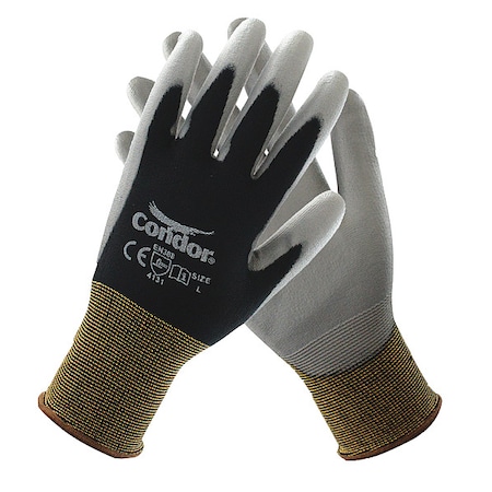Condor Polyurethane Coated Gloves, Palm Coverage, Black/Gray, 2XL, PR ...