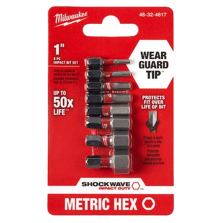 MILWAUKEE Shockwave 1" METRIC HEX Impact Bit Set 8pc (48-32-4617) | Zoro