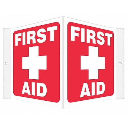First Aid Sign (8 1/2 in W 6 in H) V-Shape Projection , PETG 480Y30 | Zoro