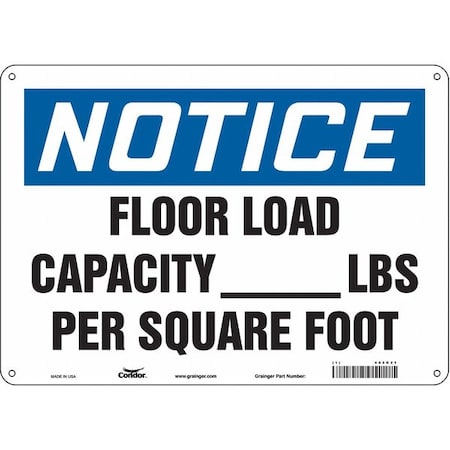 Condor Notice, FLOOR LOAD CAPACITY _ LBS PER SQUARE FOOT, 14 in W x 10 ...