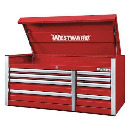 Westward WESTWARD Top Chest, 11 Drawer, Red, Steel, 54 in W x 26 in D x ...