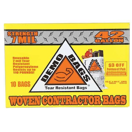 Demobags 42 gal. Contractor Trash Bags, 8.00 mil, White, 10 PK DB10 ...