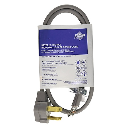 Whirlpool Three Wire 30-Amp Dryer Power Cord, 4 Ft PT220L | Zoro