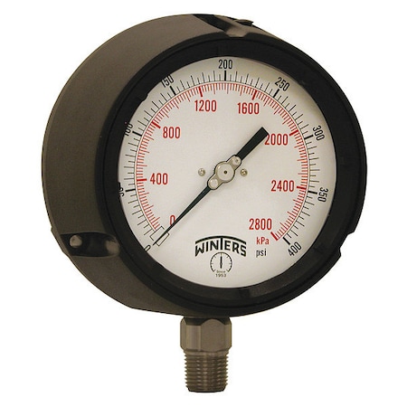 Winters Pressure Gauge, 0 to 400 psi, 1/2 in MNPT, Black PPC5068G-SG45 ...
