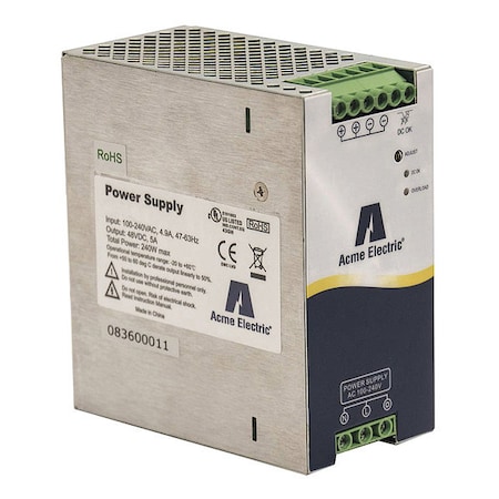 Acme Electric DC Power Supply, 90 to 254 V AC, 24V DC, 60W, 2.5, Din ...