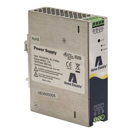 Acme Electric DC Power Supply, 90 to 254 V AC, 48V DC, 80W, 1.7, Din ...