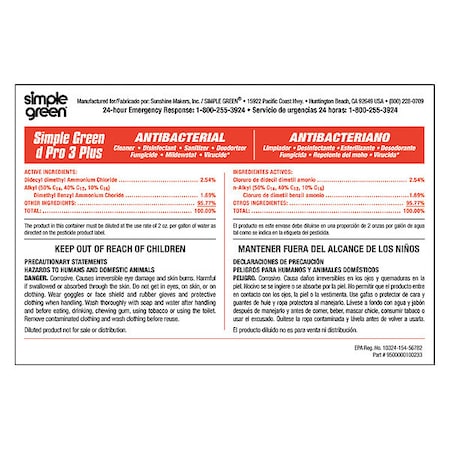 Simple Green Secondary Label, Paper, 4" H x 6" W, PK10 9510001000233 | Zoro