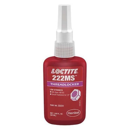 Loctite Threadlocker, LOCTITE 222MS, Purple, Low Strength, Liquid, 50 ...