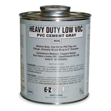 Ez Weld Cement, 16 Oz, Gray, PVC, Medium Body, LowVOC 20603 | Zoro