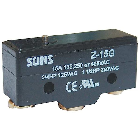 Zoro Select Snap Action Switch, Pin, Plunger Actuator, SPDT, 15 A @ 480 ...