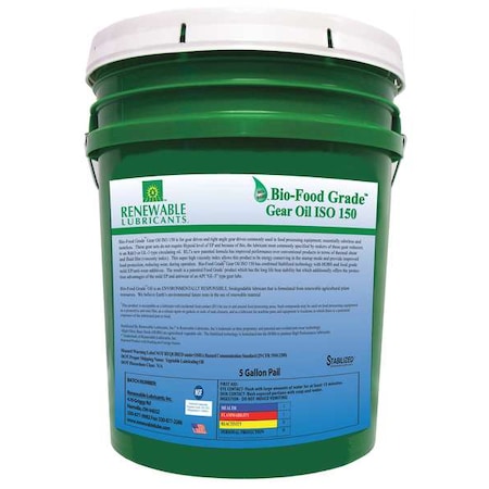 Renewable Lubricants 5 gal. Bio-Food Grade Gear Oil Pail, 150 ISO Viscosity, Light Amber 87244 ...