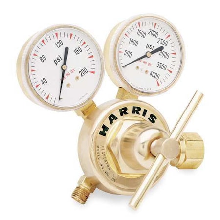 Harris Gas Regulator, Oxygen, Single Stage, 0.825"-14 Inlet, 9/16"-18 ...