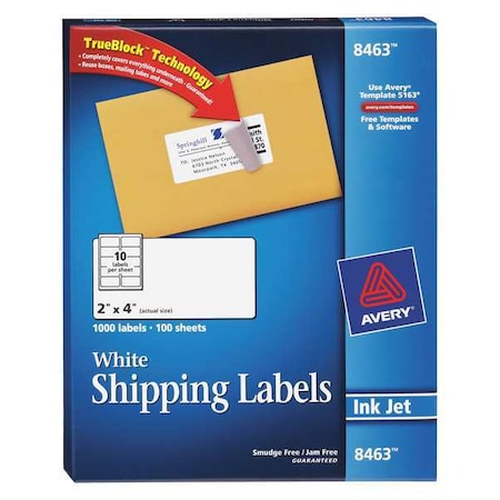 Avery Avery Shipping Label for Laser Printers 5163, White PK250 5263 | Zoro