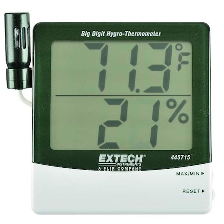 Extech Indoor Digital Hygrometer, 14 to 140 F, Depth: 4/5 in 445703 | Zoro