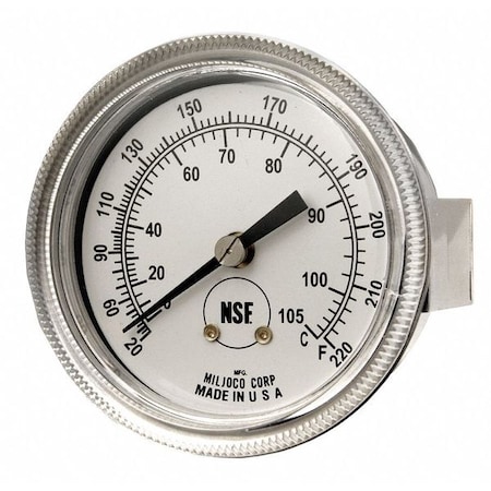 Miljoco Analog Panel Mt Thermometer, 100 to 220F V20664113-96 | Zoro