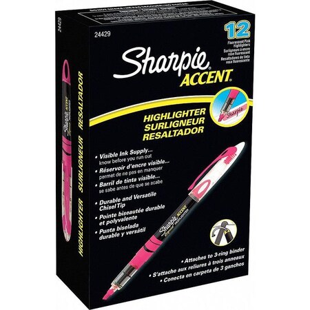 Sharpie Liquid Highlighter, Chisel Tip Pink PK12 1754464 | Zoro