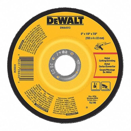 Dewalt 6" x 1/8" x 7/8" Metal Grinding Wheel DWA4513 | Zoro